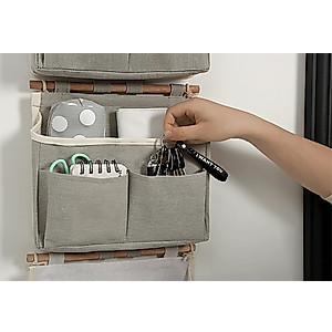 Alunsito Hanging Storage Organiser 2Pcs Waterproof Wall Hanging Bag Linen Cotton Organizer Wall Basket, Closet Hanging Pouch with Hooks for Bedroom Bathroom Kitchen