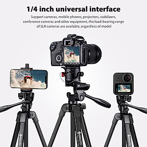 GEEKOTO Phone Tripod,55 inches Aluminum Camera/Mobile Phone Tripod with Carrying Bag with a Maximum Load of 6.6 pounds,Portable Tripod for Photography and Video Recording Black