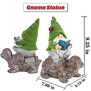 Ovewios Garden Gnome Sitting on Turtle Outdoor Statues and Sculpture with Solar Lights, Resin Garden Gnome Solar Statues and Turtle Figurines for Patio Yard Lawn Porch Outdoor Garden Decorations