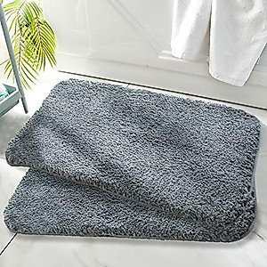 HALLYONA 20''X32'' Bathroom Rugs Set, 2pcs Washable Non-Slip Striped Pattern Bath Rugs for Bathroom, Indoor Soft Plush Shaggy Bathroom Runner Set(Lava Gray)