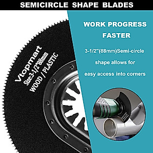 Vtopmart 114 PCS Oscillating Saw Blades, Bi-Metal Tool Blade, Arc Edge Multitool Blades for Cutting Wood/Metal/Plastic Compatible with Fein Multimaster Porter Cable Bosch, Accessories with Sandpaper