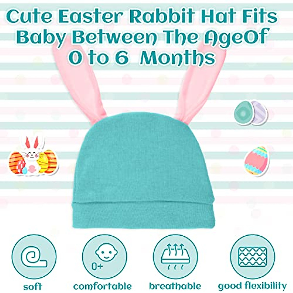 4 Pcs Easter Unisex Newborn Hat Colorful Baby Beanie Hat with Bunny Ears Soft Cute Baby Bunny Hat Newborn Beanie for Infants Baby Caps 0-6 Months