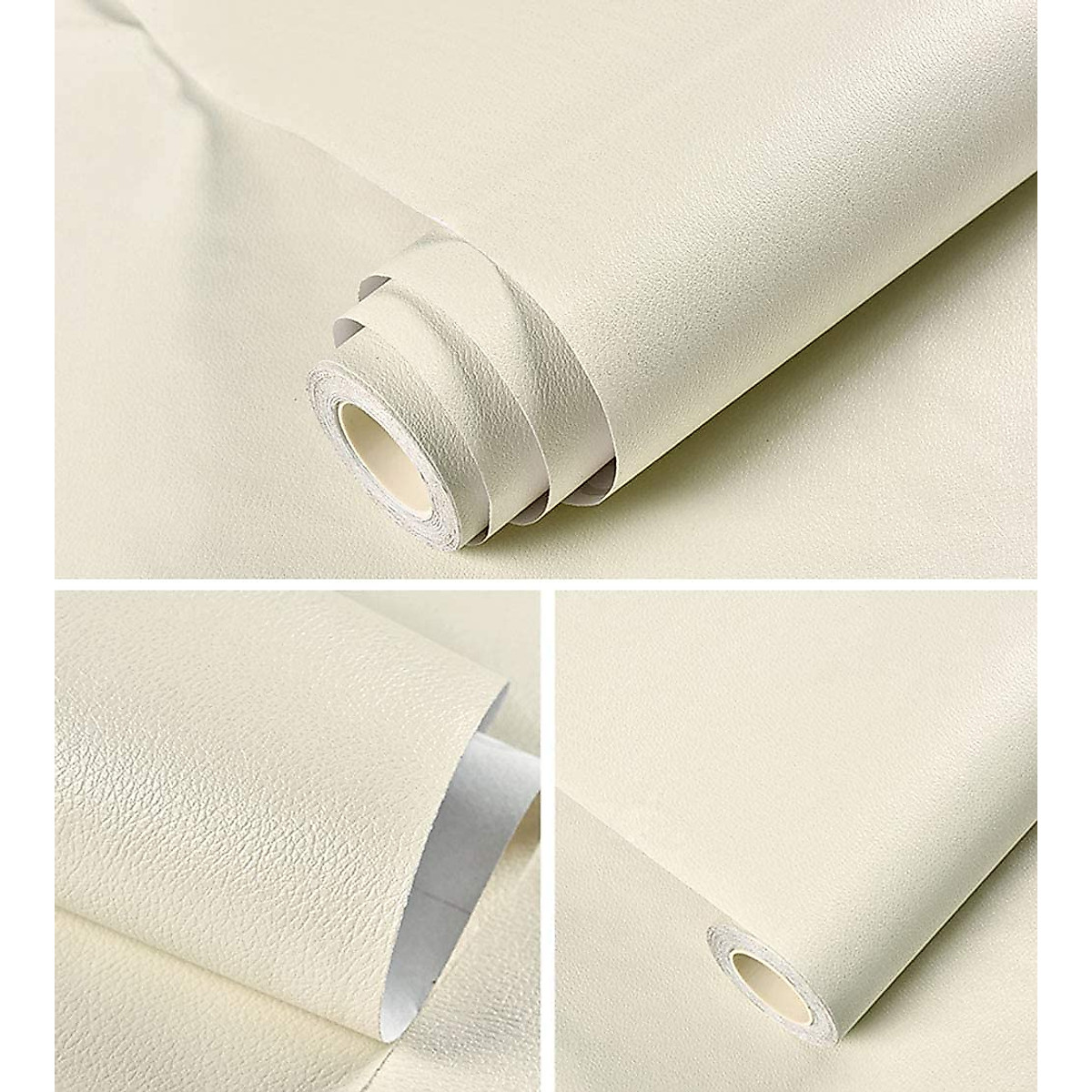 Self Adhesive Vinyl Decorative Leather Shelf Liner Contact Paper for Cabinets Dresser Drawer Furniture Walls Crafts (Beige, 15.7X117 Inches)