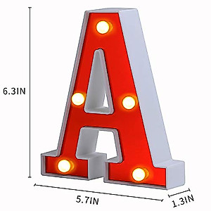 LED Marquee Letter Lights 26 Alphabet Light Up letters with Battery Power Red Sign LED Wall for Home Bar Festival Christmas Lamp Night Light Birthday Party Wedding Decorative