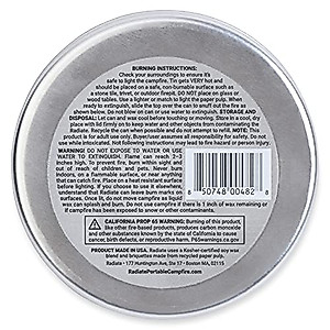 Radiate - 4 Pack Outdoor Portable Campfire - 3 Hours of Warmth and Burn Time - 4” Reusable Fire Pit for Camping, Smores, Cooking, and Picnics - Recycled Soy Wax