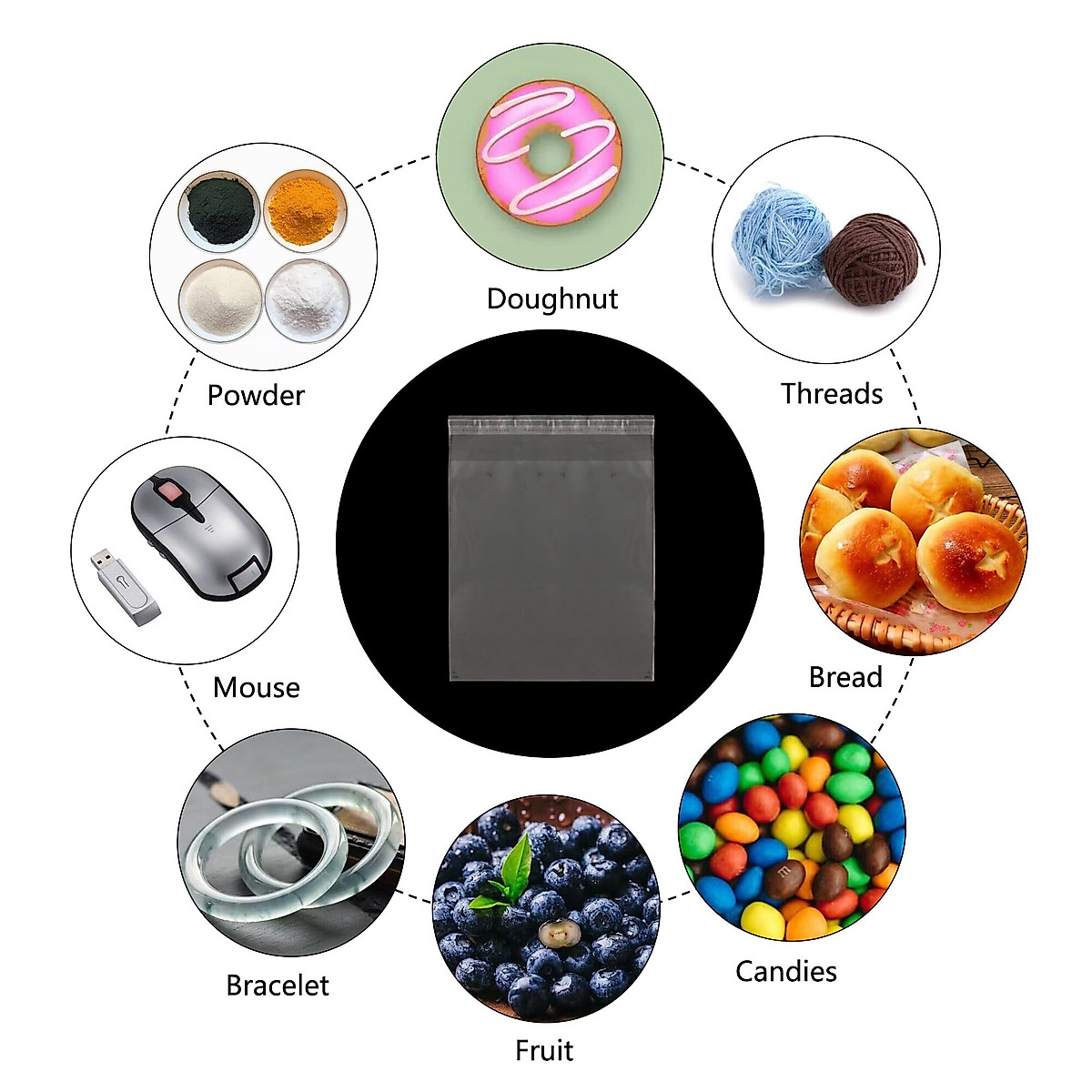 EachDusto 5"x5" Adhesive Cellophane Bags 100pcs Clear Self Stick Cello Baggies 2mil Square OPP Poly Bags for Doughnut Threads Bread Candies Fruit Bracelet Mouse Powder