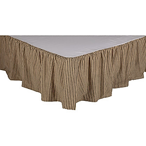 VHC Brands Farmhouse Star Ticking Striped Cotton Primitive Split Corners Gathered Queen Bed Skirt, Charcoal Black