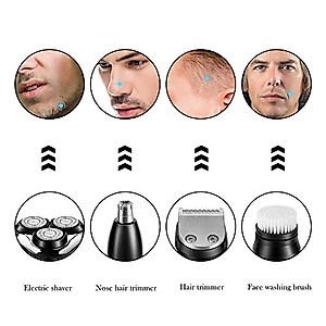 SURKER Electric Shaver Razor Cordless Beard Trimmer for Men Nose Hair Trimmer 3 in 1 Trimmer Grooming Kit Plus 1 Facial Cleansing Brush Waterproof USB Rechargeable Dry Wet