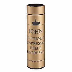 Maverton Personalized Travel Mug for man - Engraved 15,2 oz. vacuum insulated flask - Tea infuser - Gold Coffee Mug for Birthday - LED Temperature Display - Gadget for him - ESPRESSO