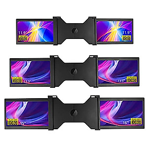 BUZHI 15 inch Portable Triple-Screen Monitor Laptop Expansion Screen 1920 * 1080 Resolution Easy Installation for 15-17 inch Laptop,Monitor