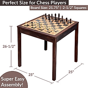 Sterling Games Wooden Chess Table | Chess, Checkers and Backgammon 3 in 1 Combo Game Table Furniture Set, 25" x 25", 4" King