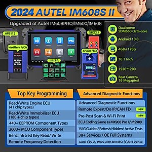 Autel MaxiIM IM608S II: 2024 Same as IM608 PRO II Top IMMO Key FOB Programming Tool, XP400 PRO GBOX3 APB112 IMKPA [Valued $1316], OE ECU Coding, 40+ Service, 3K+ Bidirectional, Up of IM608 PRO/ IM508S