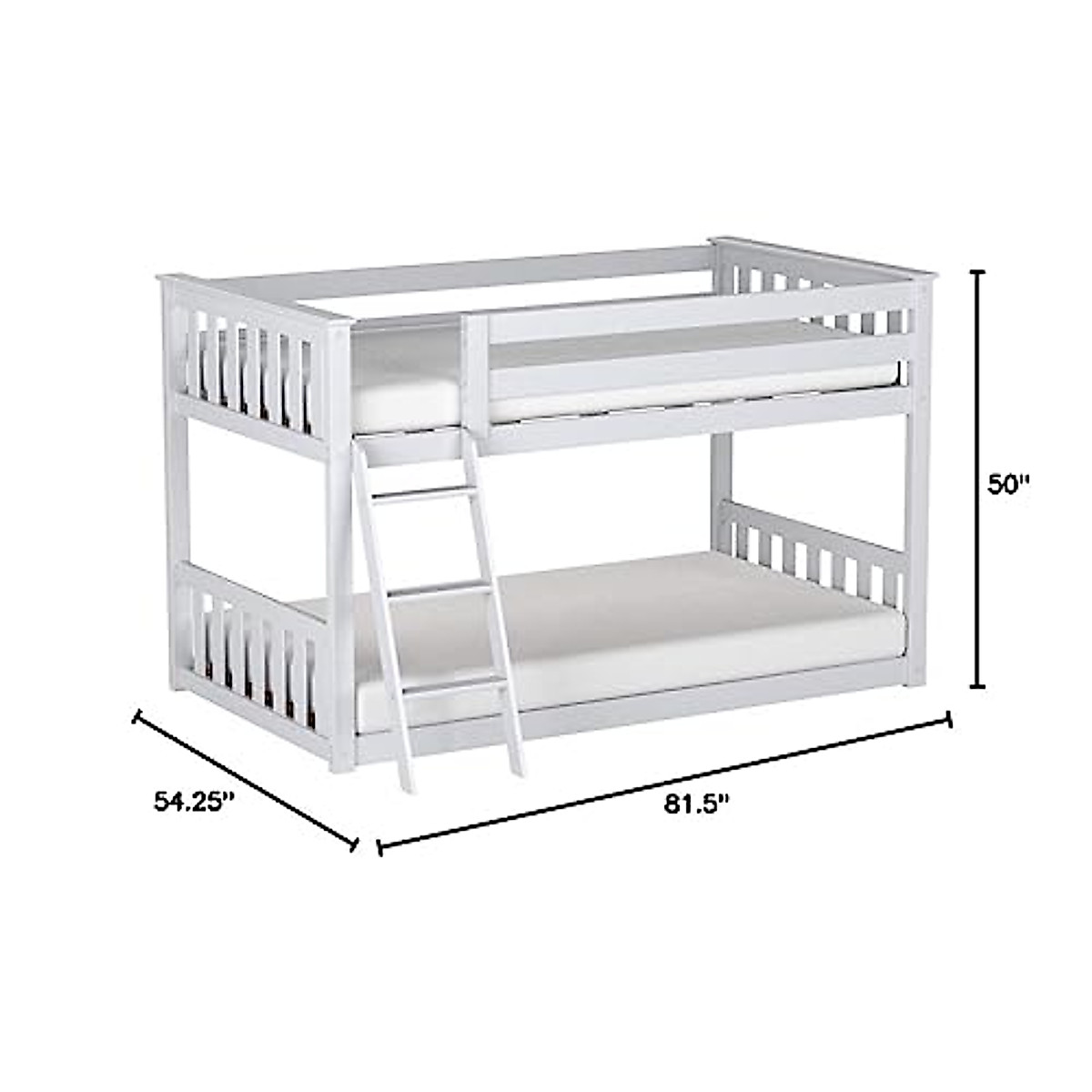Max & Lily Low Bunk Bed, Twin-Over-Twin Wood Bed Frame For Kids, White