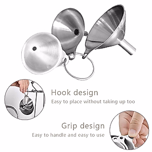 Stainless Steel Funnels for Kitchen,Small Metal Funnels (1.7Inch/ 2.2Inch/ 2.9Inch) No Spilling Food Grade Kitchen Funnels for Essentail Oil, Spices, Flask, Perfume