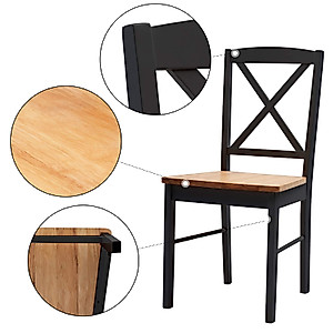 DUHOME Dining Chairs Set of 2 Wood Dining Room Chair with Cross Back, Kitchen Room Chair Side Chairs Nature Seat Black Base