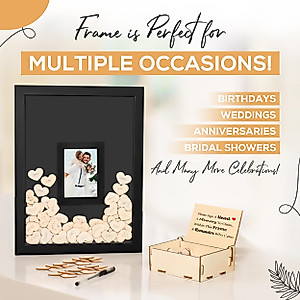WISATO Wedding Guest Book Picture Frame - Unique Wedding Heart Guest Book Drop Box - Guest Book Alternatives for Receptions, Bridal Showers, Anniversary - 15.5x12x0.75 Black Frame - 120 Wooden Hearts
