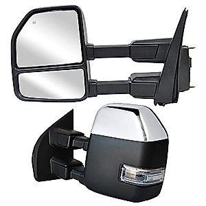 ReYee Towing Mirrors fit for 2017 2018 2019 2020 Ford F250 F350 F450 F550 Super Duty with Power Adjusted Heated Turn Signal Light Auxiliary Lamp Temperature Sensor Chrome Cap
