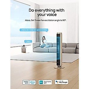 Dreo Tower Fan Smart Voice Control, 25 DB Quiet DC Portable Bladeless Fan, 90° Oscillating, 12H Timer, 42 Inch Floor Fans & Smart Tower Fan Voice Control, 120° Oscillating Fan Works