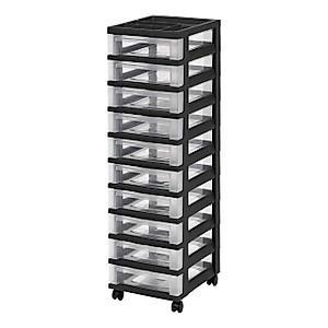 IRIS USA MC-3100-TOP 10-Drawer Storage Cart with Organizer Top, Black/Clear