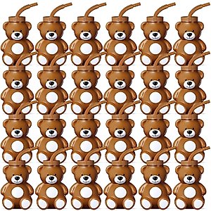 Maxdot 24 Pieces Baby Shower Birthday Party Favor Gift Supplies Bear Cups with Straws,10 oz Plastic Bear Shape Cup Reusable Creative Cups Bulk for Baby Shower Birthday Gift Wedding Party Favors(Brown)