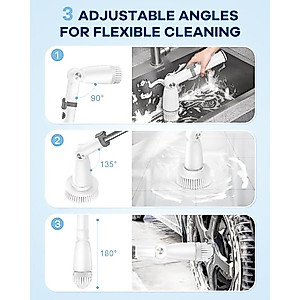 MABOGU Electric Spin Scrubber, Cordless Shower Scrubber with 8 Replaceable Brush Heads, Bathroom Scrubber Electric Dual Speeds, Shower Cleaning Brush with Extension Arm for Tub Tile Floor(Grey&White)