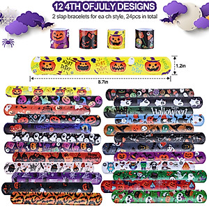 xutengy 48Pcs Halloween Party Favors Decorations Slap Bracelets Rubber Wristbands, Trick or Treat Party Favors, Classroom Prizes, Halloween Party Gift Treat Bag Filler Supply