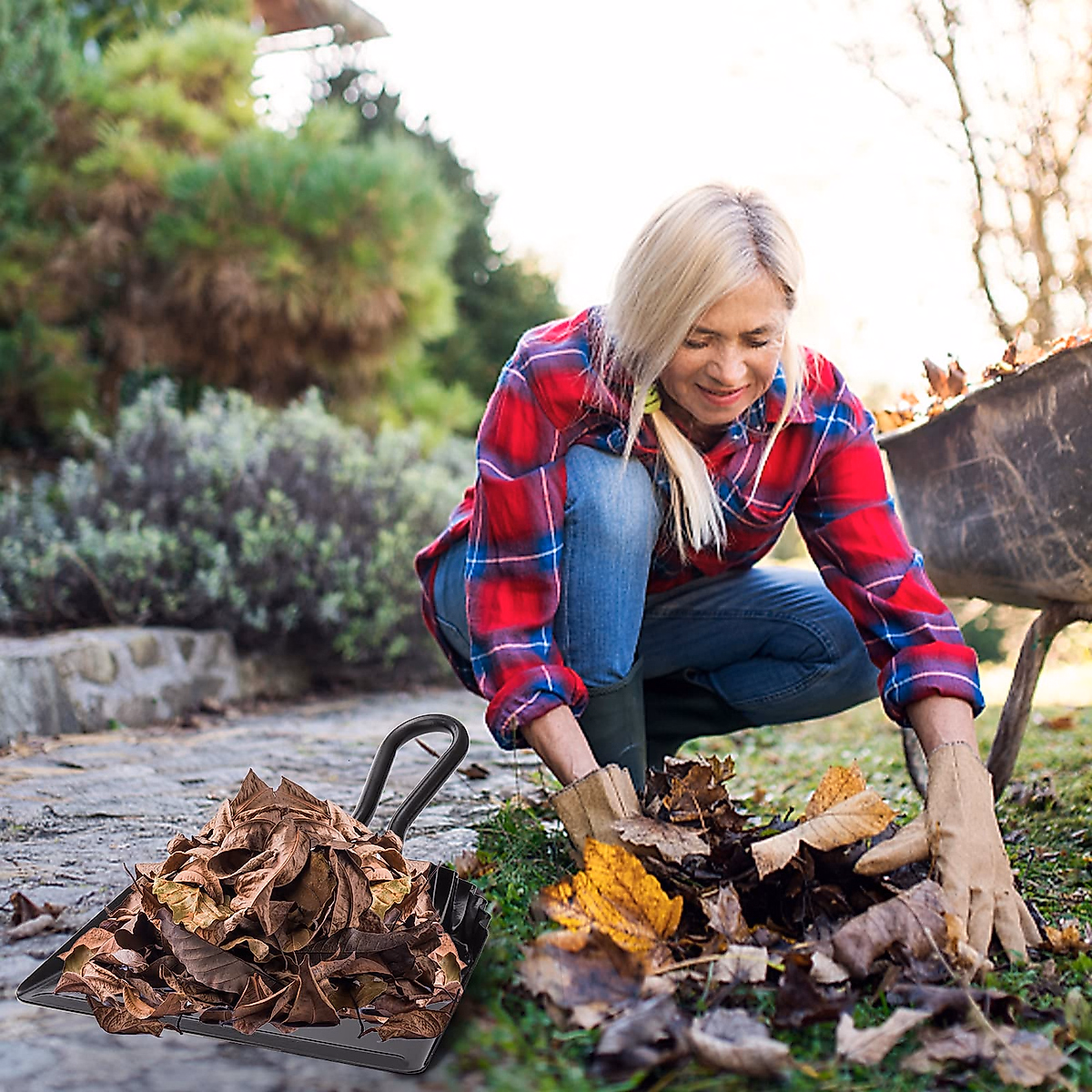 TOPZEA 2 Pack Black Metal Dustpan, 12 Inch Heavy Duty Steel Dust Pan with Handle Handheld Dustpan Wide Scooper for Indoor, Outdoor, Fireplace, Industrial and Commercial Use