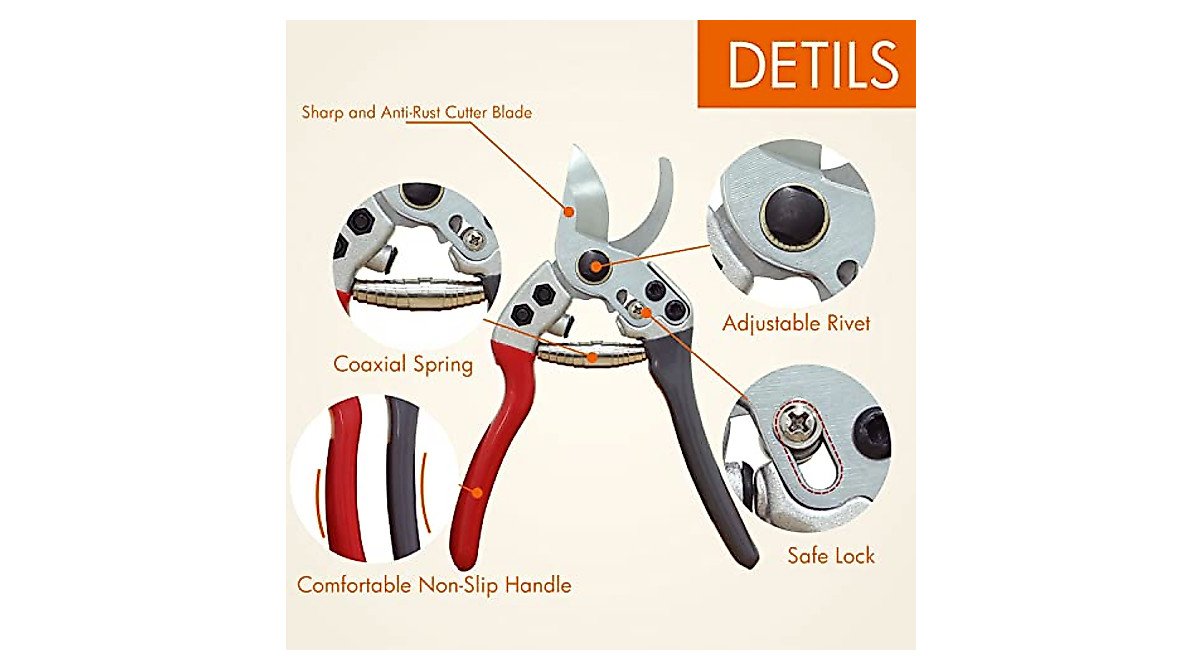 Gardzen 8" Bypass Pruning Shears - Sharp SK5, Ergonomic