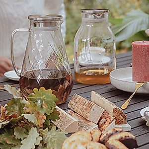 Pykal Diamond Glass Pitcher with Lid - 72 Oz - Heat Resistant Water or Juice Pitchers with Lids - Beverage Carafe for Lemonade, Iced Tea or Sangria - w/Free Brush