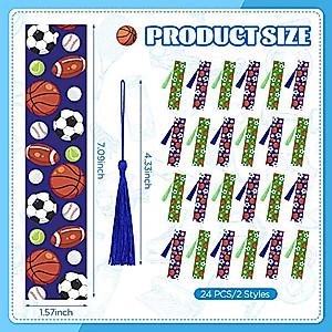 24 Pieces Sports Bookmarks Sports Party Favors Baseball Football Basketball Soccer Themed Sports Bookmarks with Tassels for Teens Students Adults School Office Reading Reward Graduation Party Supplies