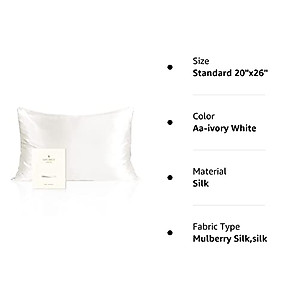 YANIBEST Silk Pillowcase for Hair and Skin 22 Momme 600 Thread Count 100% Mulberry Silk Bed Pillowcase with Hidden Zipper, 1 Pack Standard Size Pillow Case White
