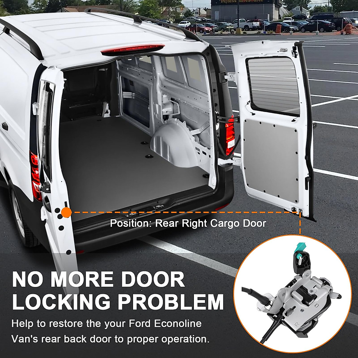 Rear Door Latch Cable & Rod for Ford E150 E250 E350 Right Back Door Latch Lock Assembly, Replace Ford 6C2Z-15431A02-AA 8C2Z-15431A02-C AC2Z-15431A02-A