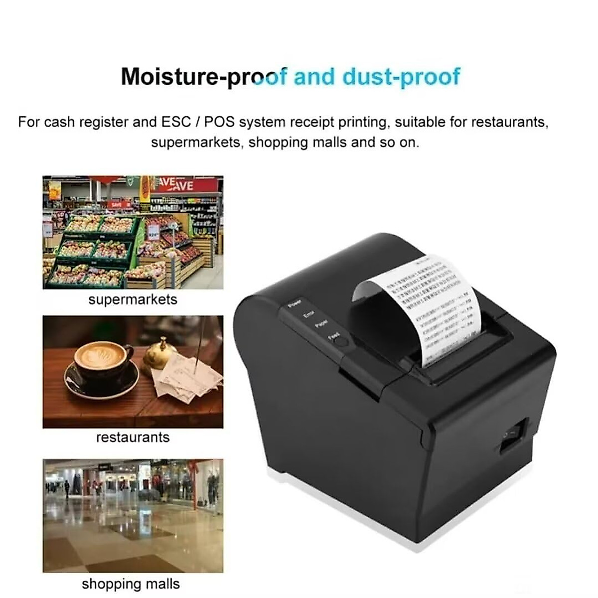 80mm Receipt Thermal Printer Auto Cutting Paper Bluetooth Wireless 3 inch Bill QR Code Barcode USB Bluetooth iOS Android (USB+Bluetooth Port)