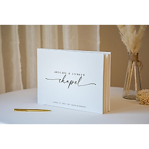 Personalized Guest Book - 11.5" x 8.5" Custom Bride & Groom Names with Bookmark and Hard Cover 120 GSM Blank Pages, for Weddings Guest Book, Engagements, Birthdays, Special Events, Eggshell