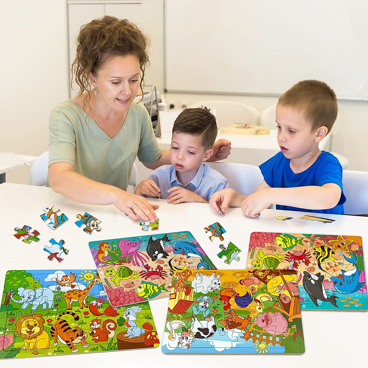Puzzles for Kids Ages 3-5, Toddler Puzzles 30 Piece Wooden Jigsaw Puzzles for Preschool Children Learning Educational Puzzles Toys for Boys and Girls (6 Pack)