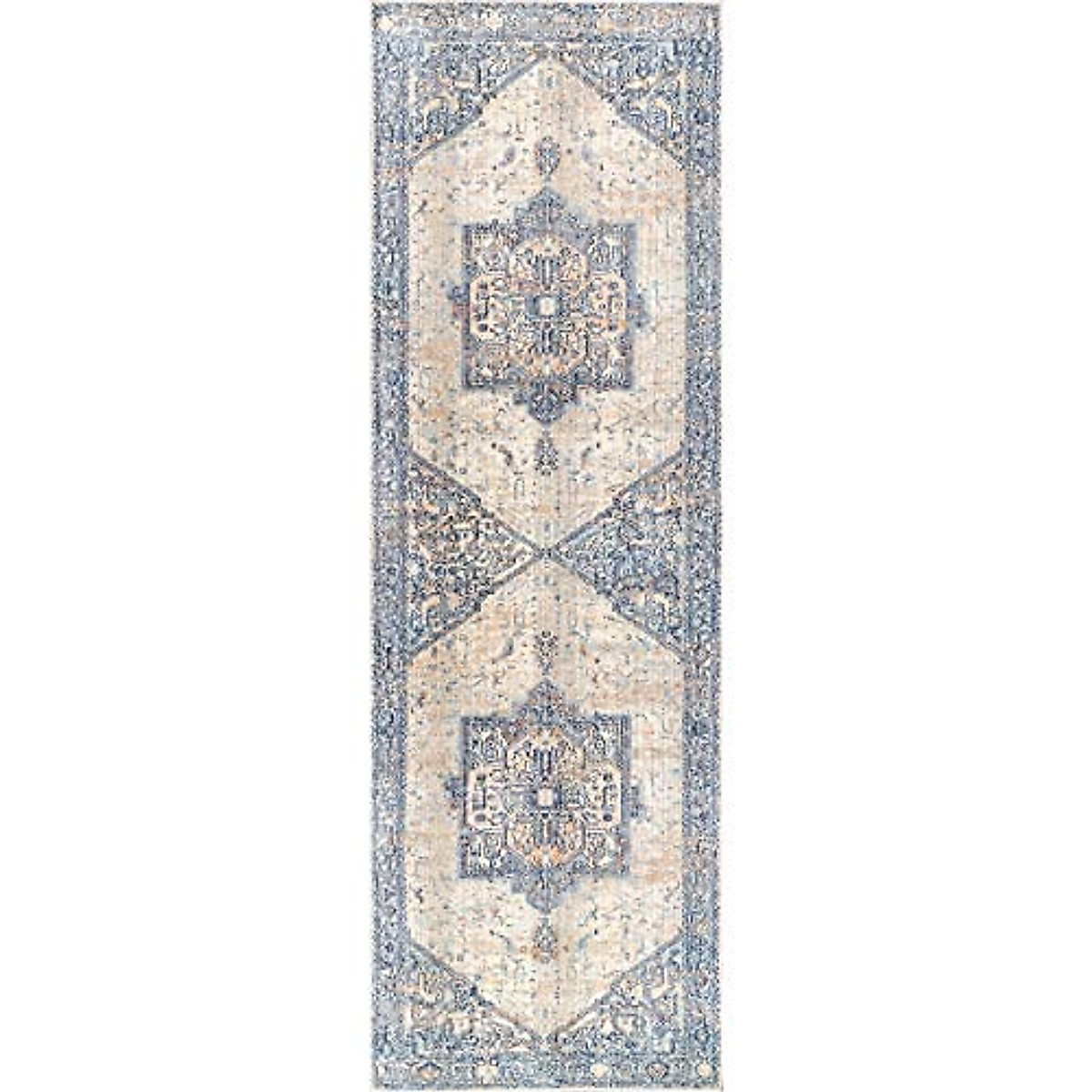 nuLOOM Harriet Vintage Medallion Fringe Runner Rug, 2' 6" x 6', Light Blue