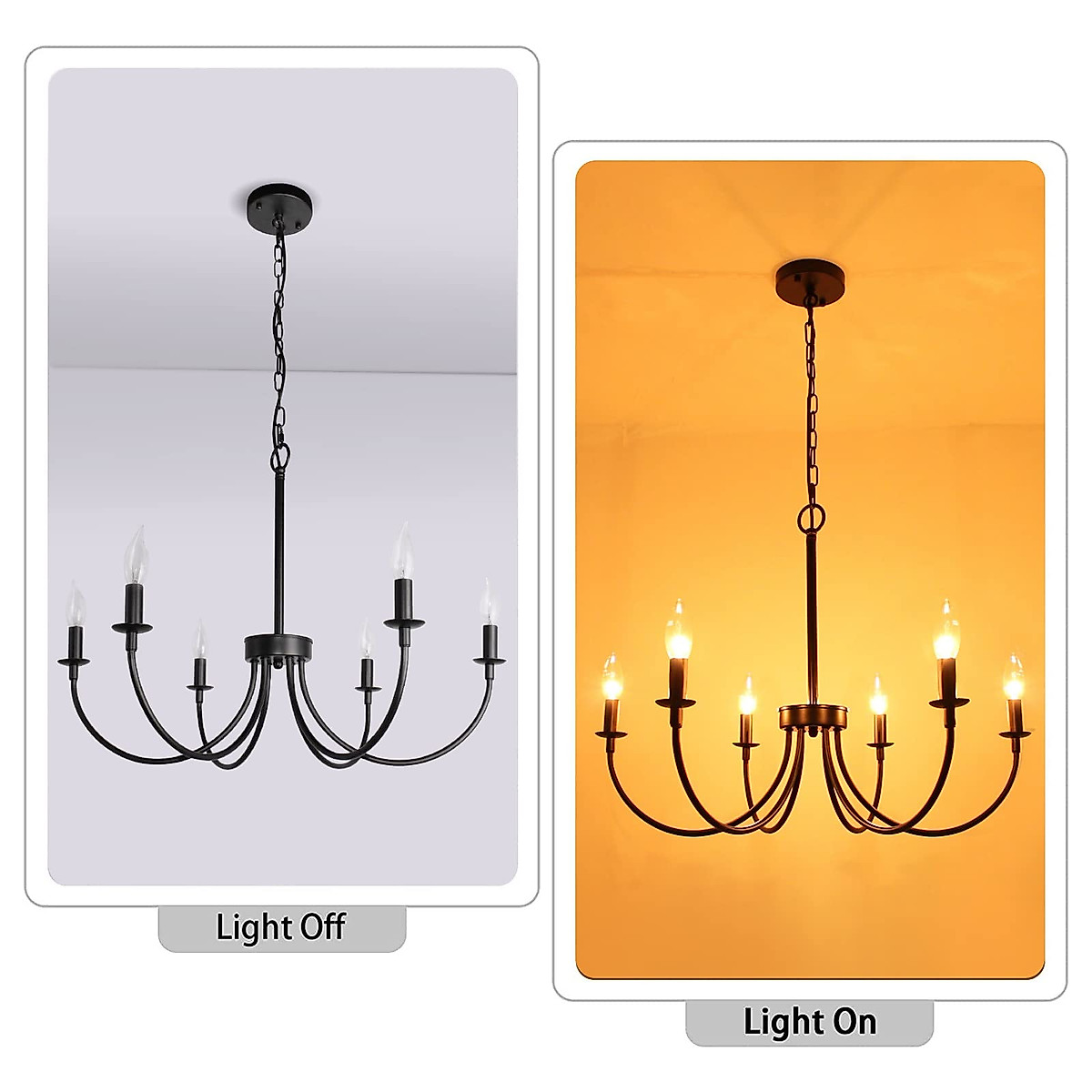 Rviezza 6-Light Farmhouse Chandelier, Black Chandeliers for Dining Room Lighting Fixtures Hanging, Classic Candle Ceiling Modern Chandeliers for Living Room, Foyer, Kitchen Island