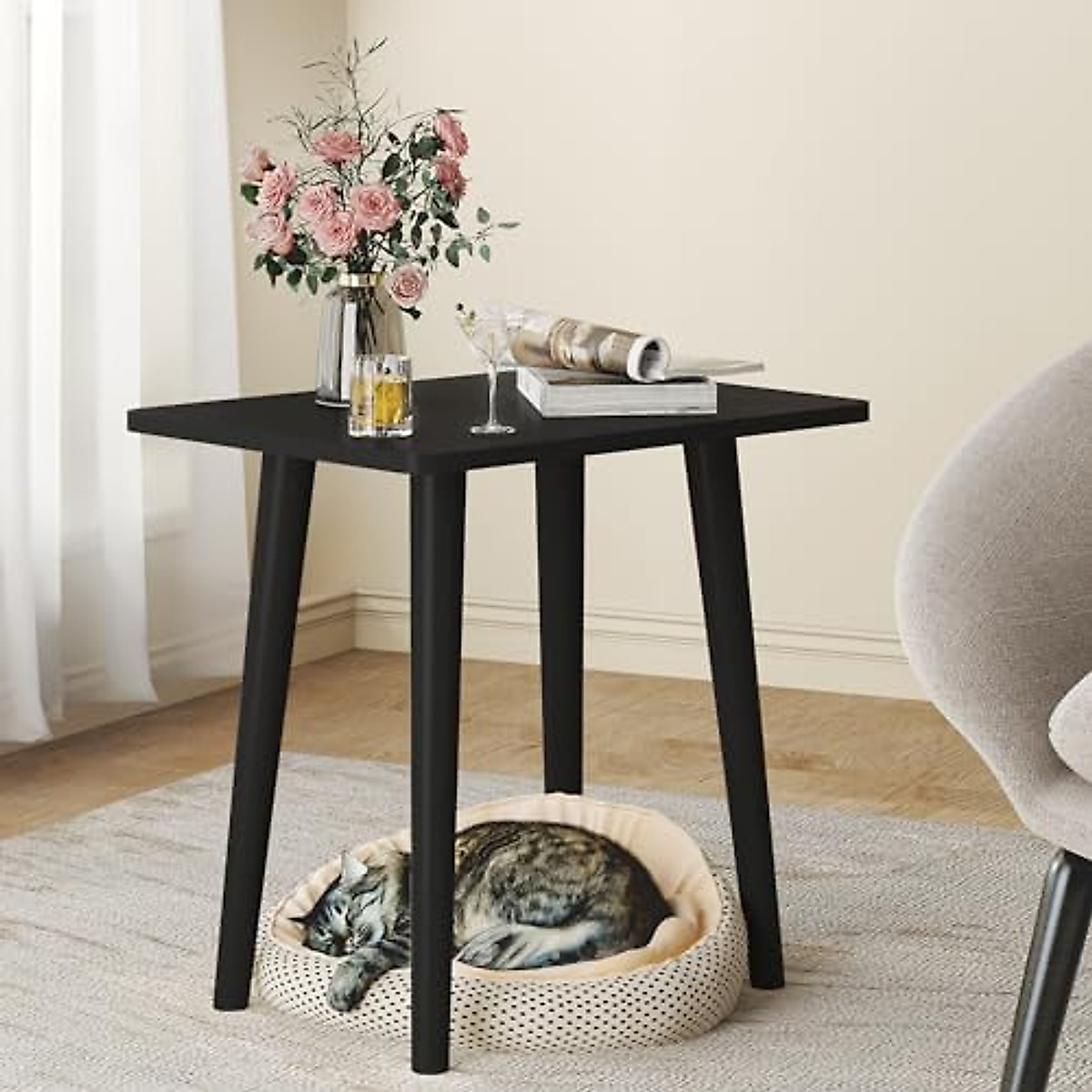 MIRROTOWEL Side Table, Small Table, Modern Home Decor Bedside Table for Living Room Bedroom Balcony Office,Easy to Assemble（Black）
