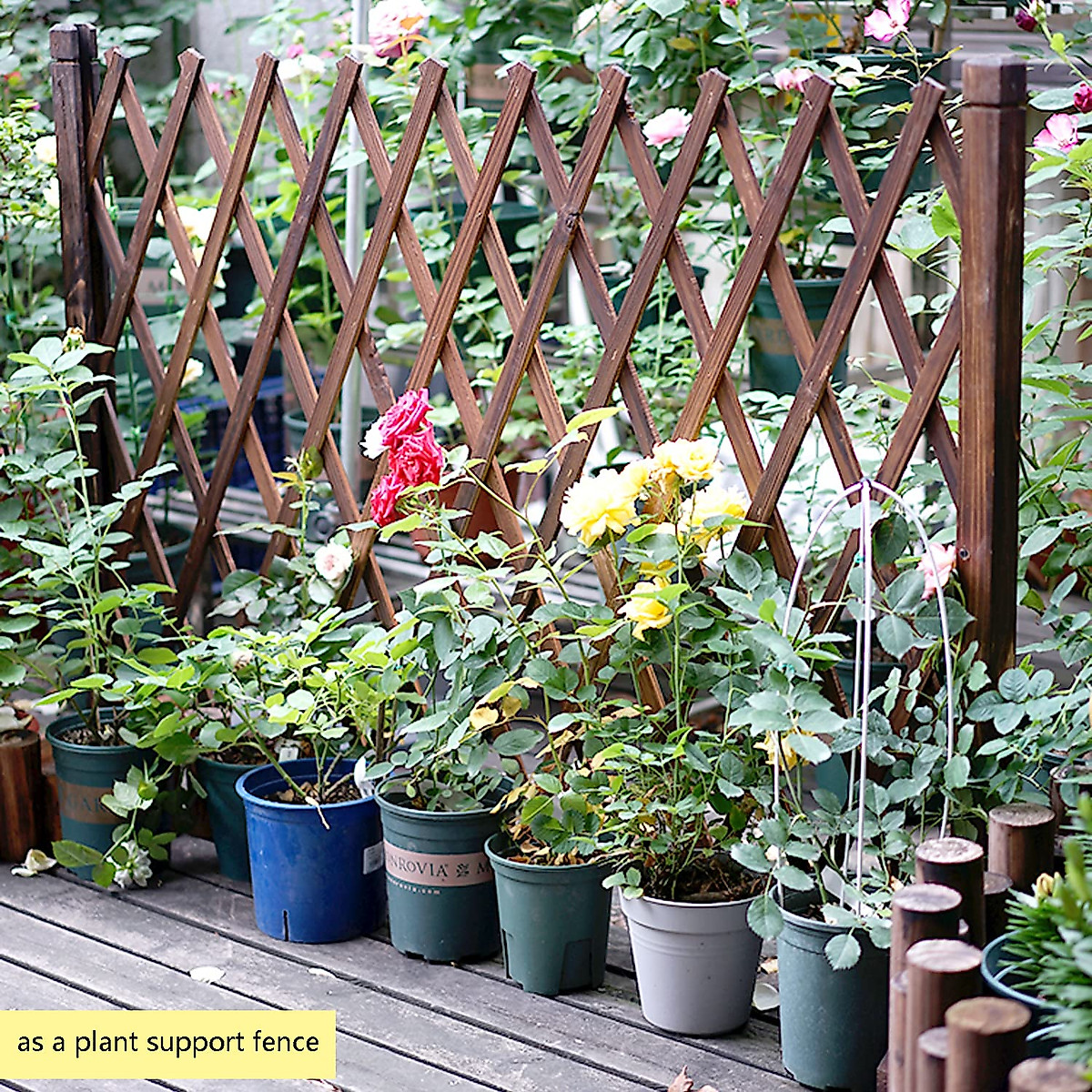 Nisorpa 2 Pack Retractable Wooden Fence Extendable Instant Fence Expandable Garden Fence Wooden Pet Gate Freestanding Wood Fence Partition for Home Yard Garden Indoor Outdoor