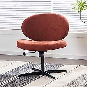 EYYTHUNG Criss Cross Chair No Wheels, Wide Armless Desk Chair Thick Padded Office Chairs Height Adjustable Swivel Accent Chair Oval Curved Deign for Office Living Room Bedroom Vanity, Beige