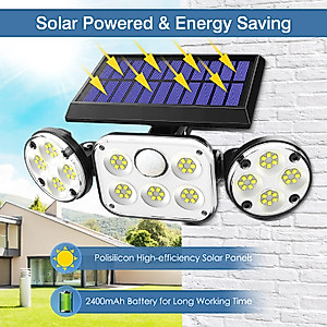 RJFOYB Motion Sensor Outdoor Lights, Adjustable 3 Heads Solar Outdoor Lights, 270° Wide Angle, IP65 Waterproof Security Lights Motion Outdoor for Garage Yard Garden Porch