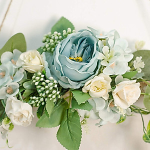 WUHNGD Artificial Spring Wreaths,Spring Decor Handmade Floral Swag,11.8Inch Peony Swag,Decorative Swag with Rose Hydrangeas Eucalyptus Leaves for Home Room Garden Lintel Wedding Party Decor