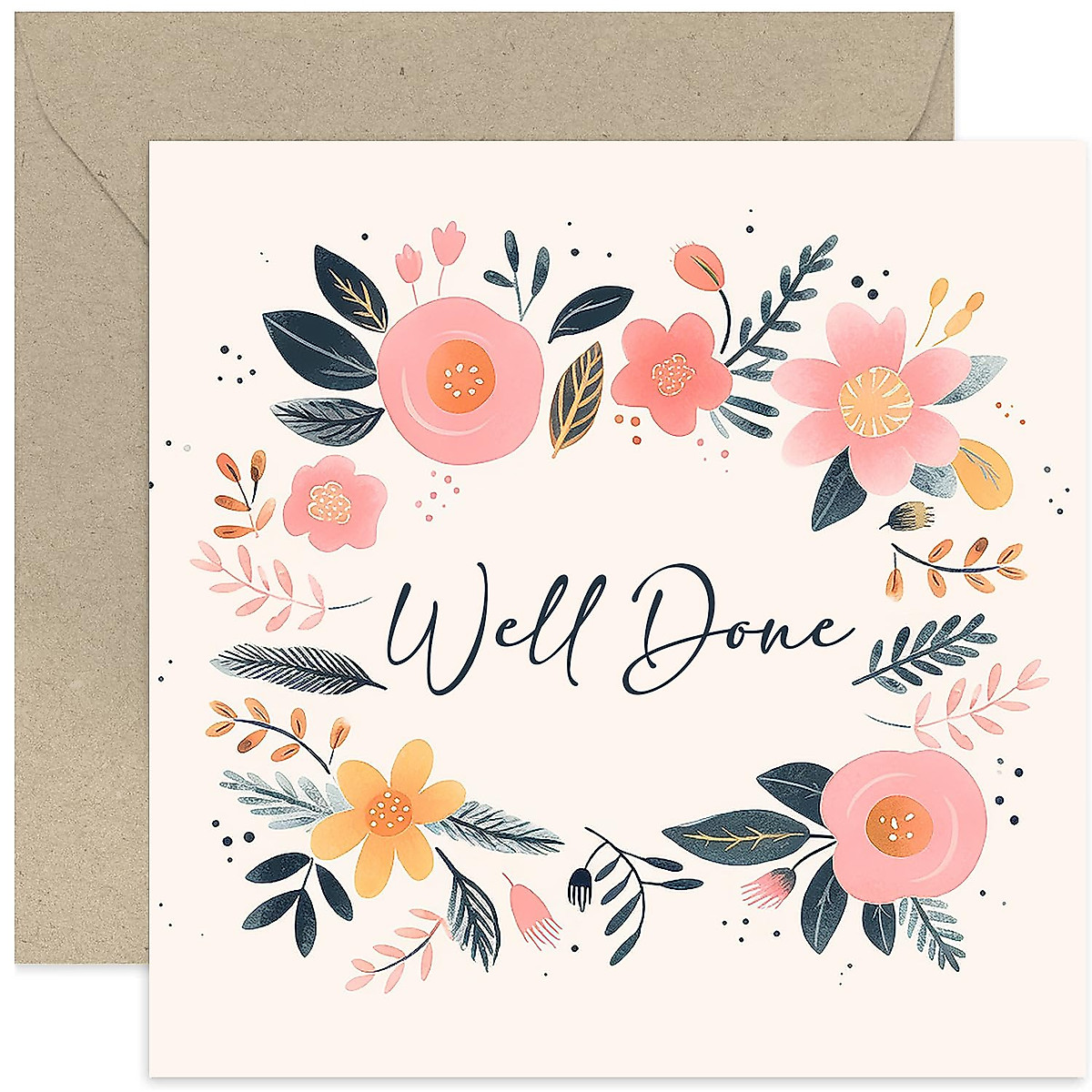 Old English Co. Cute Well Done Card for Her - Cute Graduation Card for Friend - Well Done Gift - Floral Artwork Sweet Congratulations Card for Daughter, Sister, Aunt, Mum | Blank Inside