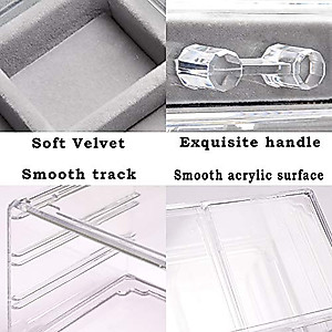 Frebeauty Acrylic Jewelry Box 4 Drawers,Clear Jewelry Organizer Velvet Rings Necklaces Earring Bracelets Display Case Stand Holder Tray for Women Girls (Gray)