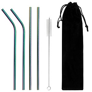 MJIYA Reusable Stainless Steel Metal Straws with Case Cleaning Brush, Long Drinking Straws for 30 oz and 20 oz Tumblers