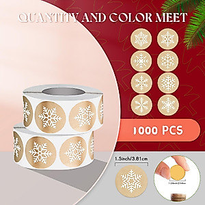1000 Pieces 1.5 Inch Snowflake Stickers Christmas Envelope Seal Holiday Stickers Xmas Snowflake Seals Round Christmas Sticker Envelope Seal Decals for Christmas Winter Party Decor, 8 Styles
