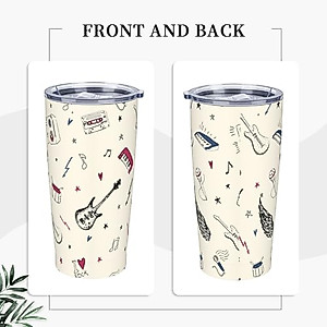 Yaxongx 20oz Tumbler Guitar Musical Music Double Wall Vacuum Insulated Coffee Mug with Lid and Metal Straw Brush Reusable Stainless Steel Water Bottle Travel Cup Gifts for Car Ice Drinks Hot Beverage