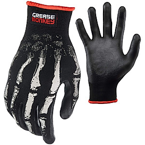 Grease Monkey Bone Series Foam Nitrile Mechanic Gloves with Grip, Work Gloves and All Purpose Gloves, Bones, Medium
