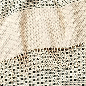 Amazon Aware Woven Cotton Throw Chevron Block Blanket - 60 x 80-Inch , Natural/Balsam Green