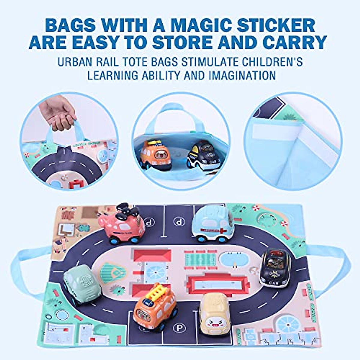 EARCASE Baby Toy Cars for 1 2 3 Year Old Boy with Play Mat Storage Bag, Push and Go Car Toddler Toy Friction Powered Cars, Best Gift Toy for 1 2 3 4 5 Year Old Boys Girls
